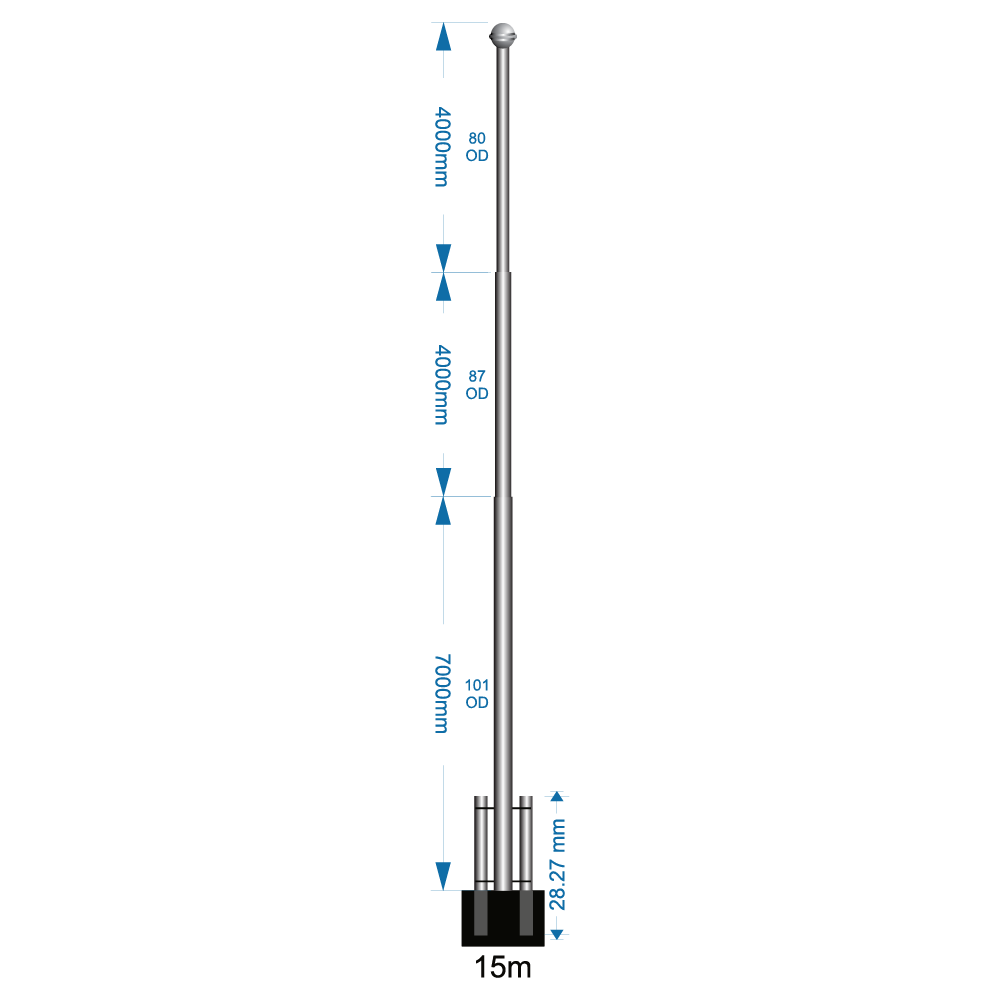 Swivel Base Flagpole 15m - including installation (one unit) - National ...
