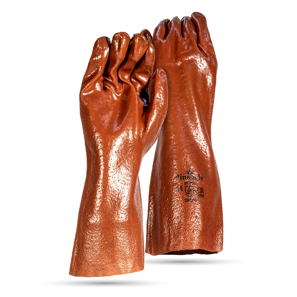 Brown PVC Abrasion Glove Open Cuff 35cm - Pack Of 12 Pairs - National Flag