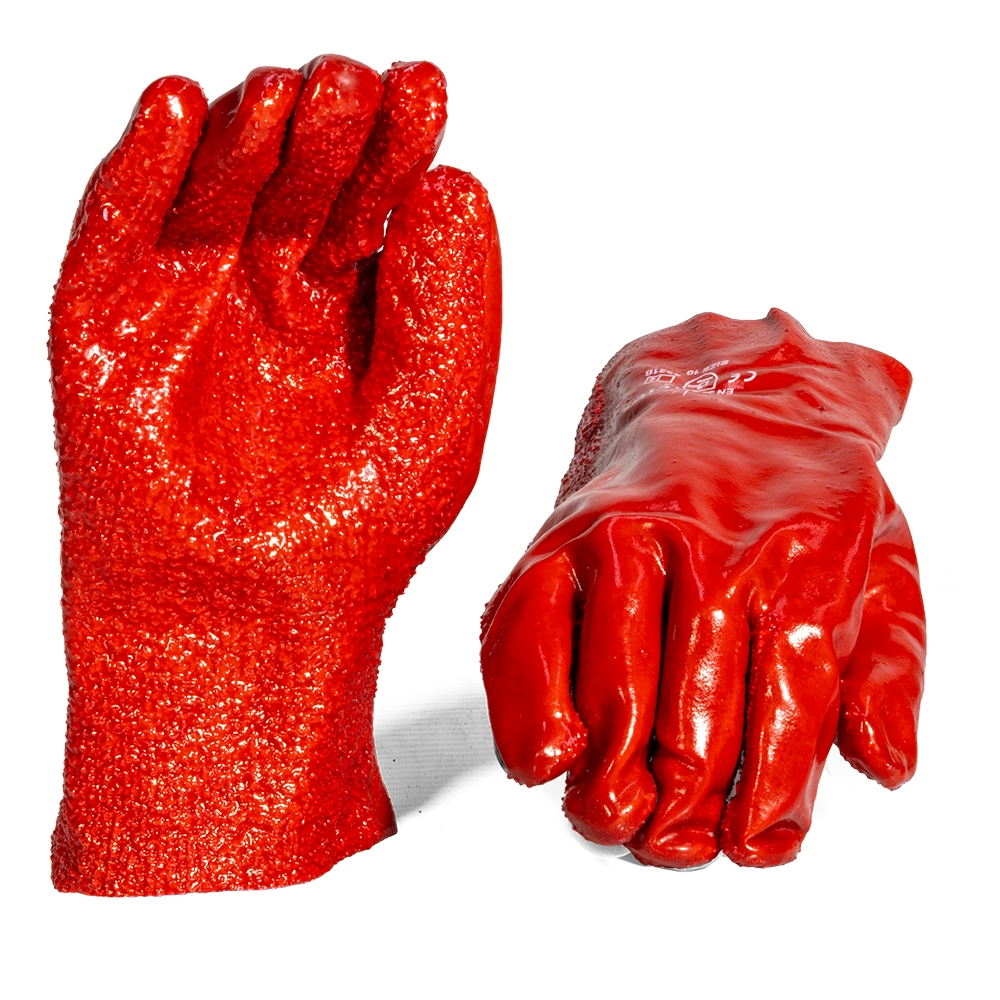 PVC Red Rough Palm Open Cuff Glove 27cm - Pack Of 12 Pairs - National Flag