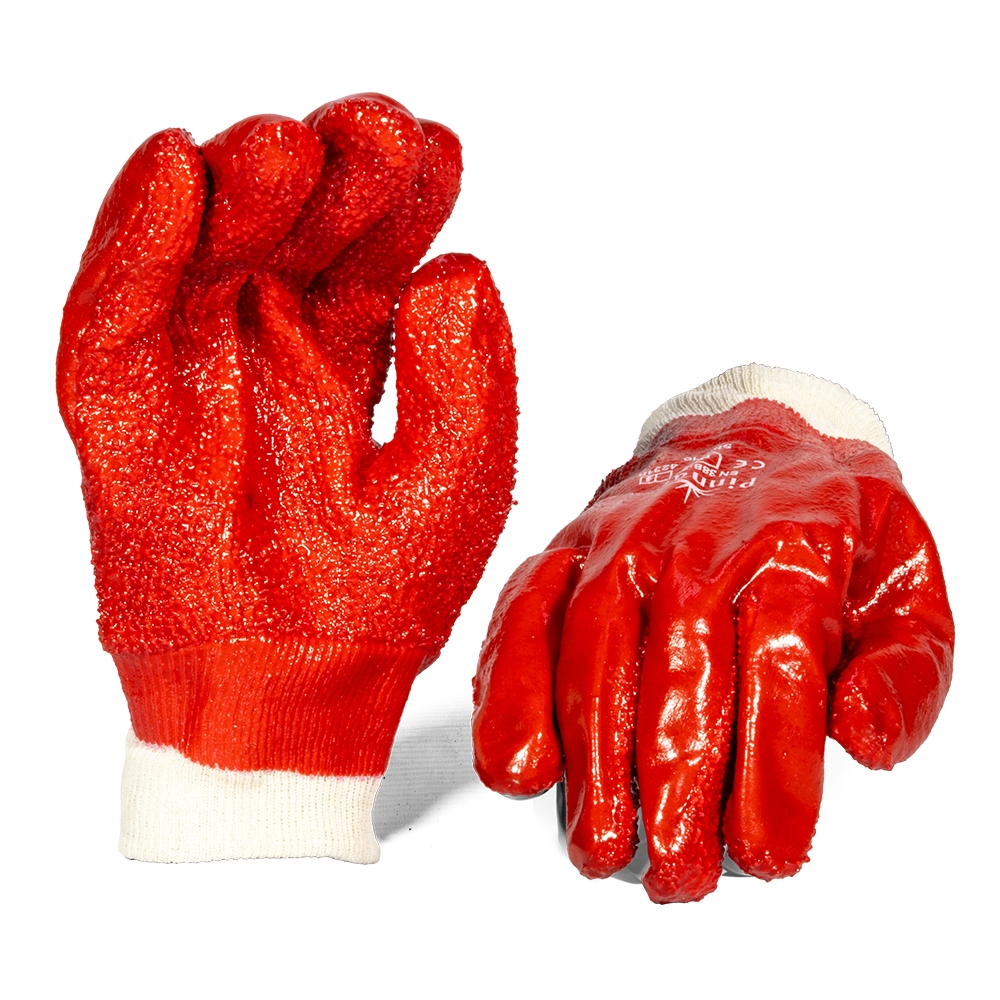 PVC Red Rough Palm Knit Wrist Glove - Pack Of 12 Pairs - National Flag